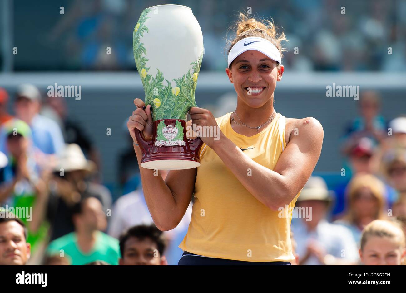 Madison Keys of the United States with her winners trophy after the ...