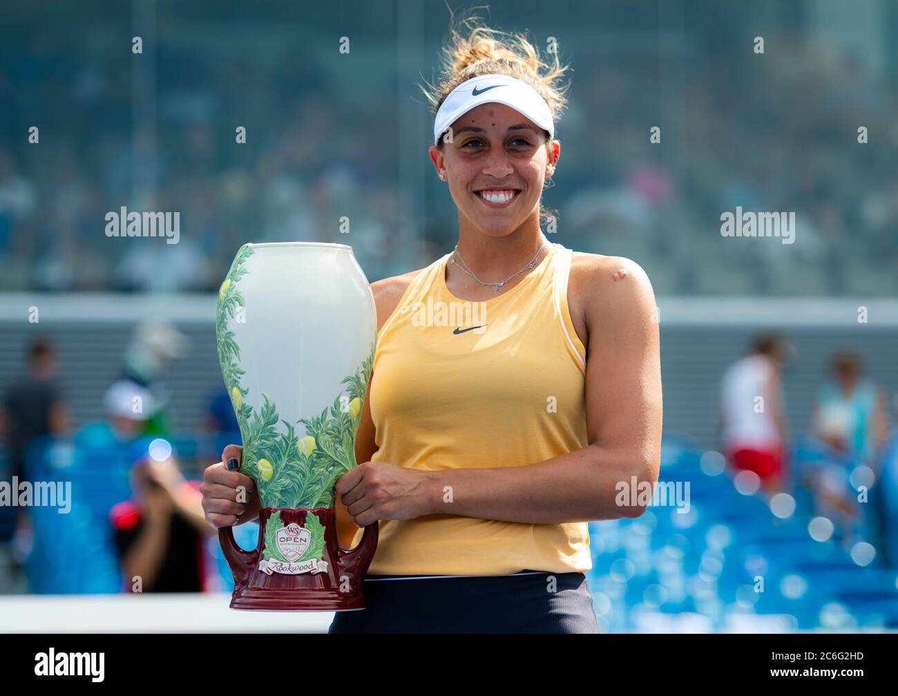 Madison Keys of the United States with her winners trophy after the ...