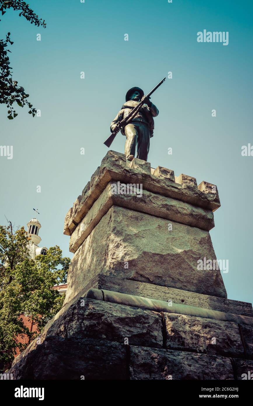 Close up skyward view of a Confederate Solider with rifle statue on ...