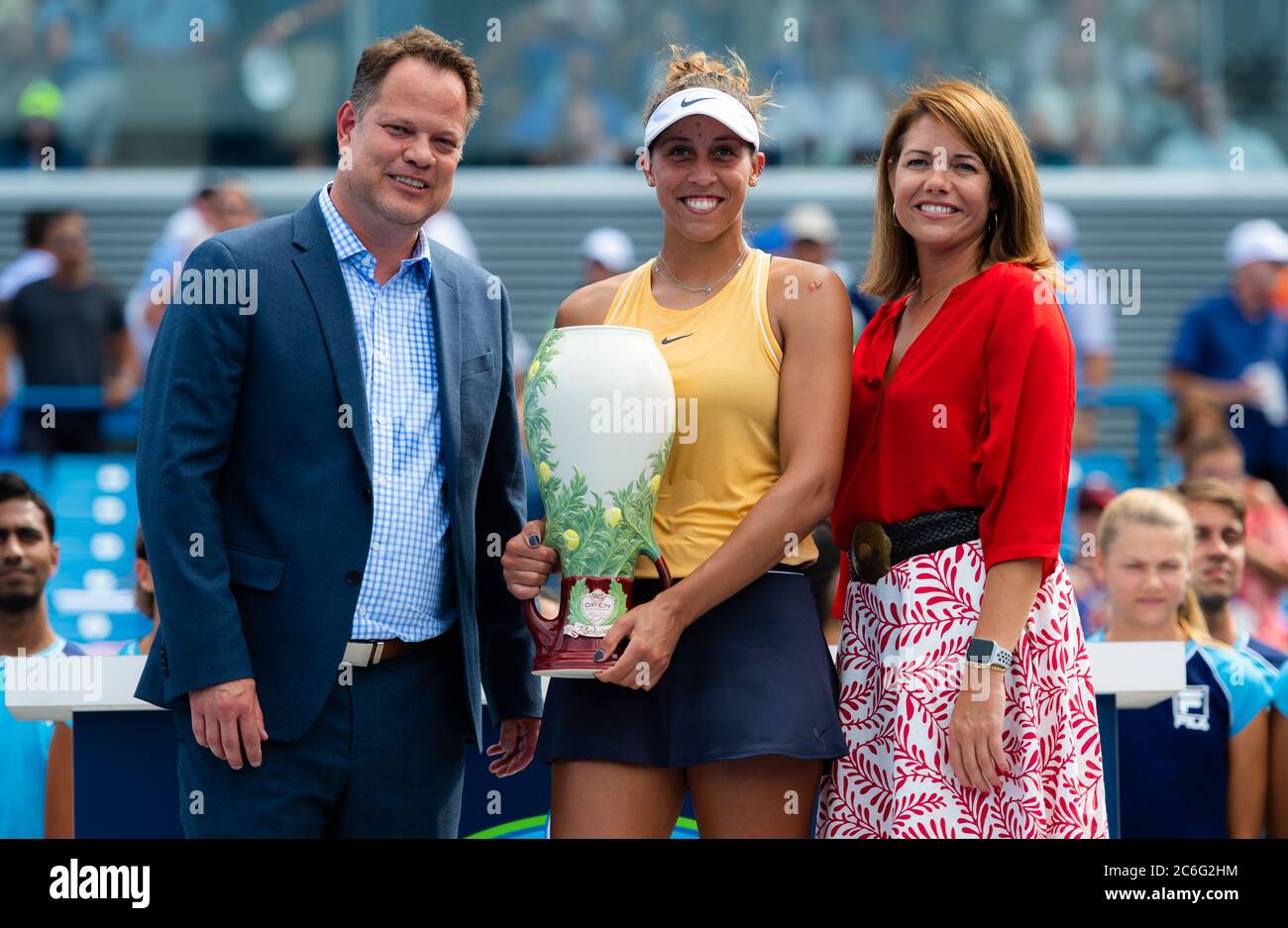 Madison Keys of the United States with her winners trophy after the ...