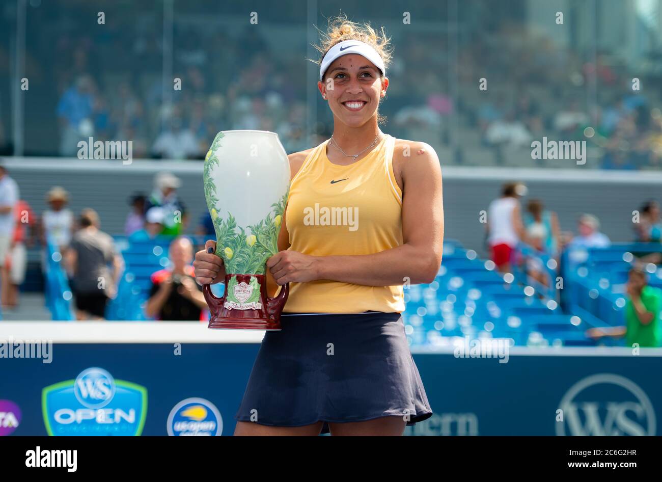 Madison Keys of the United States with her winners trophy after the ...