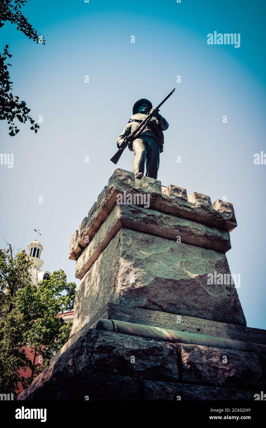 Close up skyward view of a Confederate Solider with rifle statue on ...