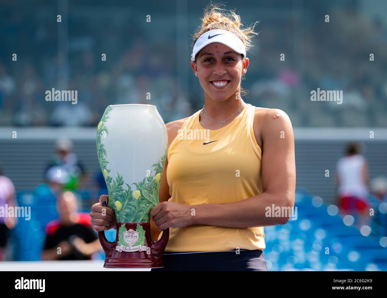 Madison Keys of the United States with her winners trophy after the ...