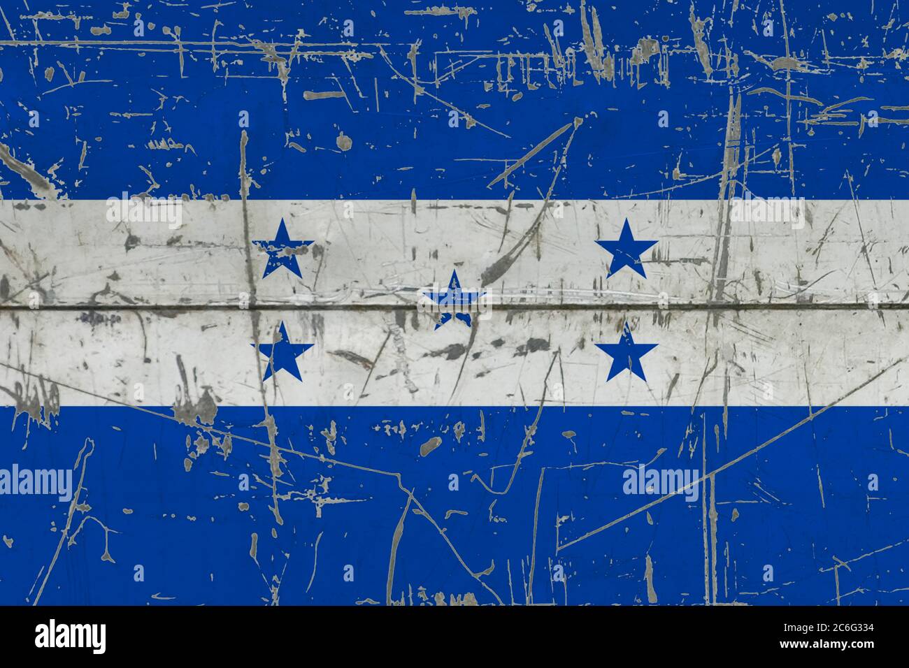 Honduras flag painted on cracked dirty surface. National pattern on ...