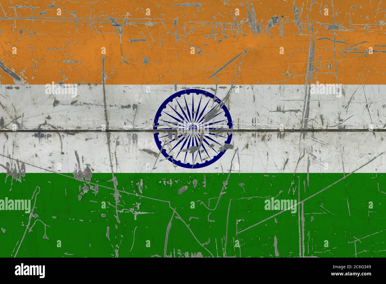 India flag painted on cracked dirty surface. National pattern on ...