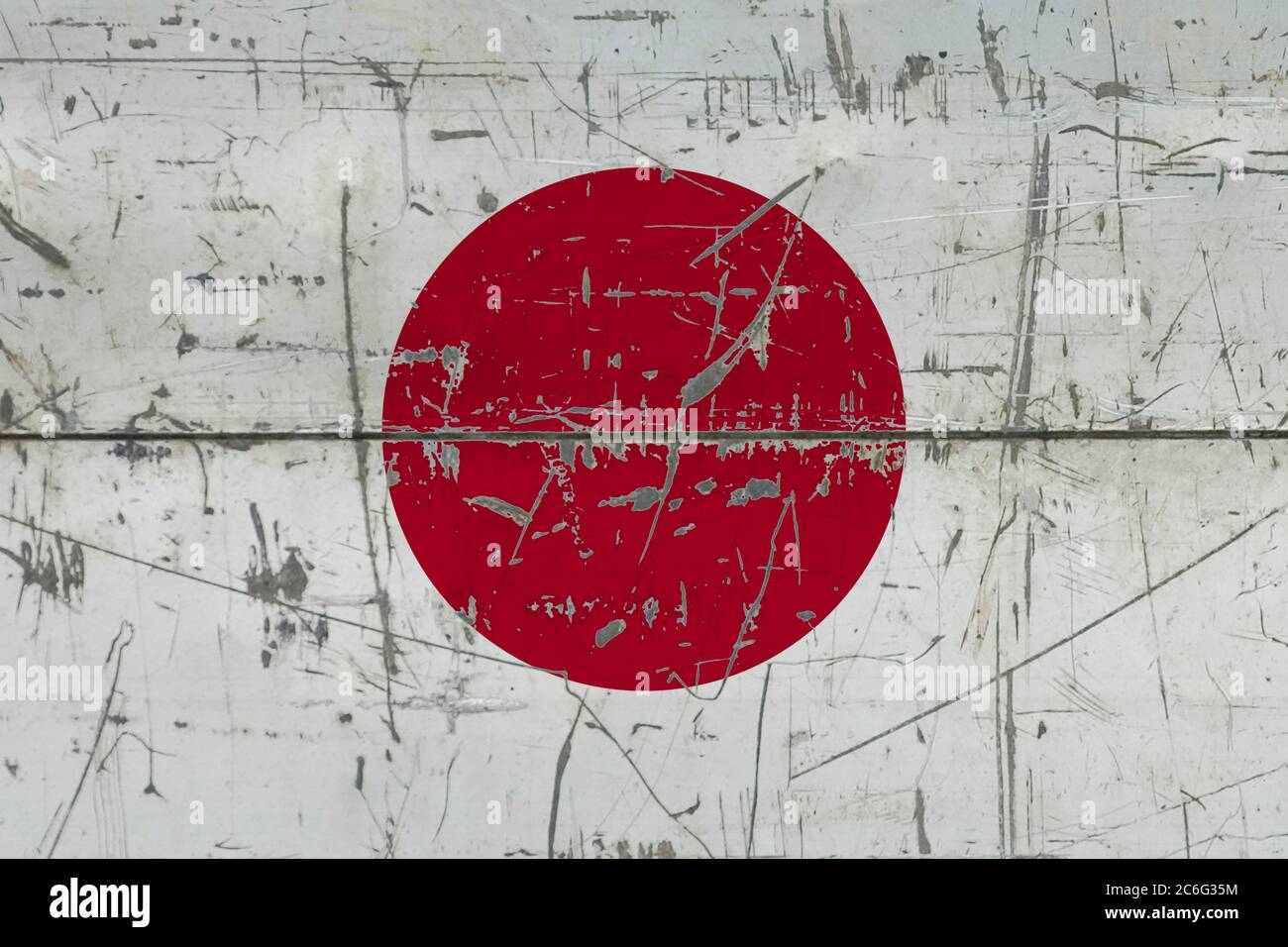 Japan flag painted on cracked dirty surface. National pattern on ...