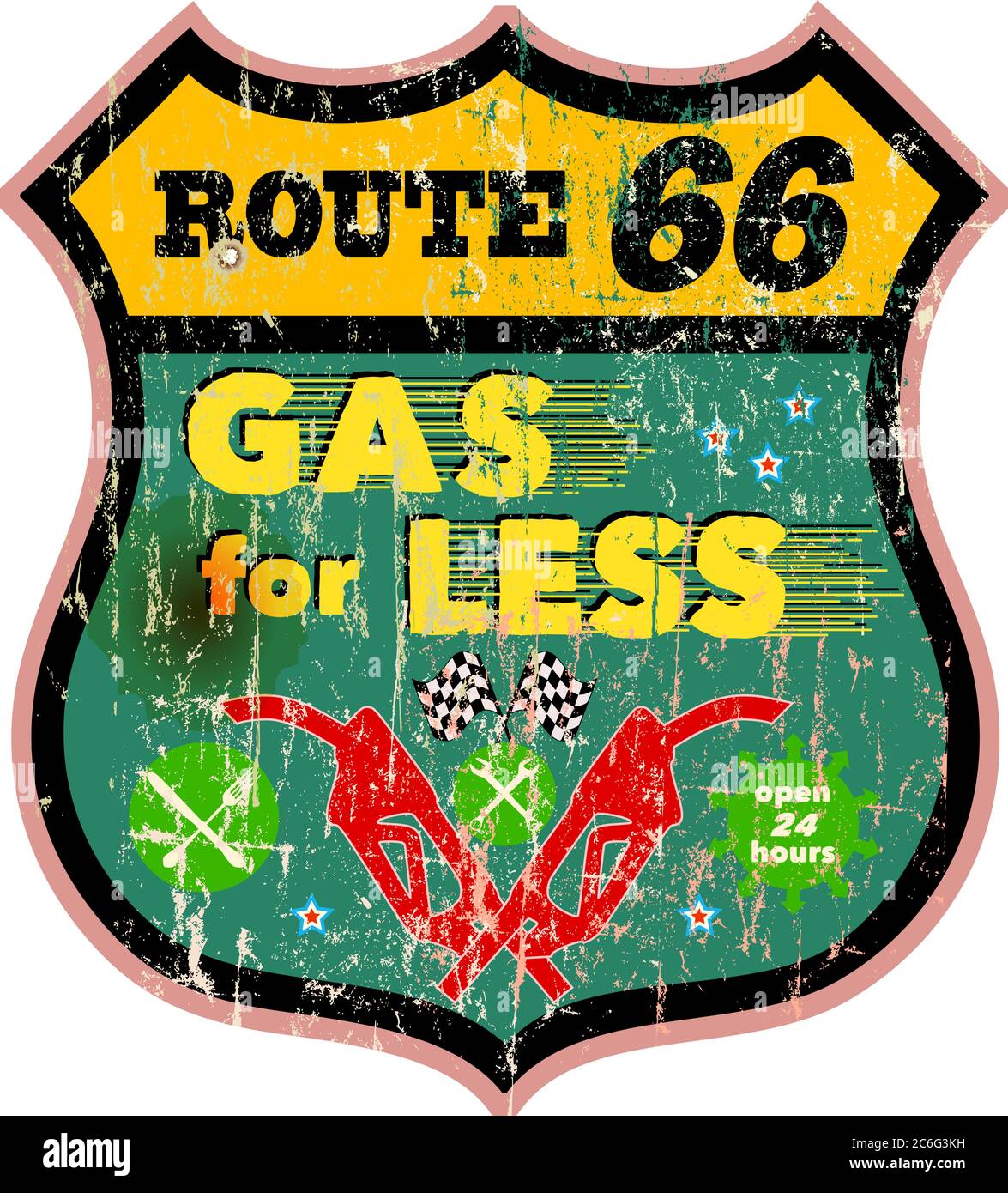 vintage route 66 gas sation sign, retro style vector illustration ...