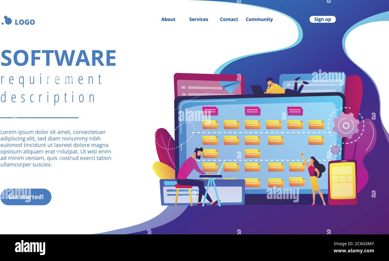 Software requirement description concept landing page Stock Vector ...