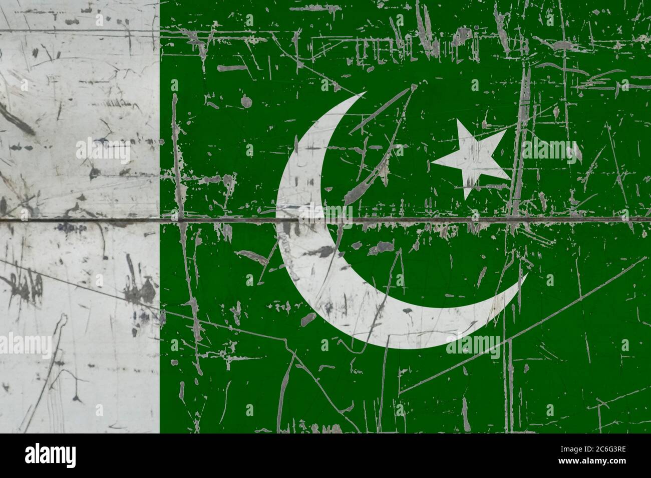 Pakistan flag painted on cracked dirty surface. National pattern on ...