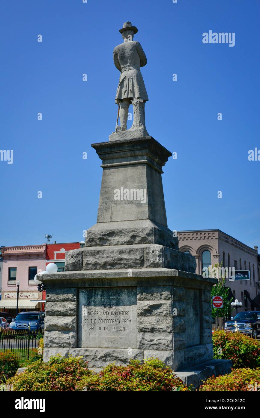 Rear view of Confederate General Hatton statue on stone plinth with ...