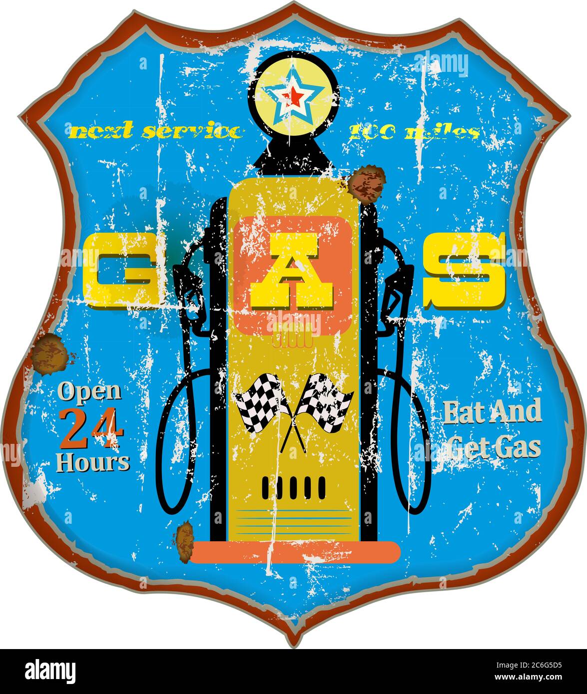 vintage route 66 gas sation sign, retro style vector illustration ...