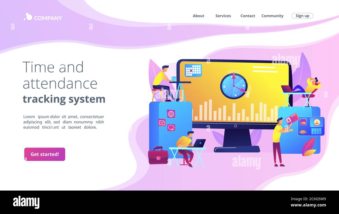 Time and attendance tracking system concept landing page Stock Vector ...