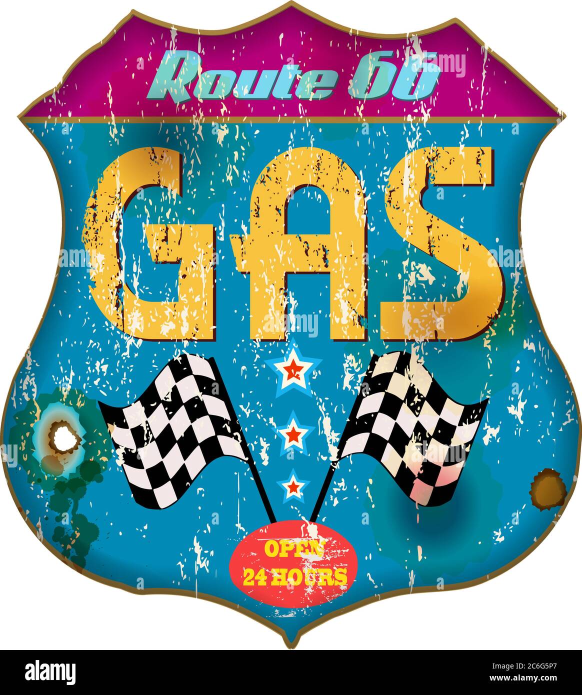 vintage route 66 gas sation sign, retro style vector illustration ...