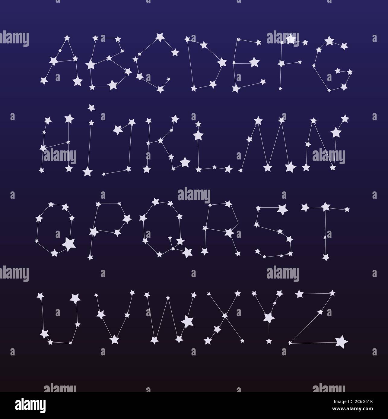 Set of alphabet letters like starry constellations. Vector illustration ...