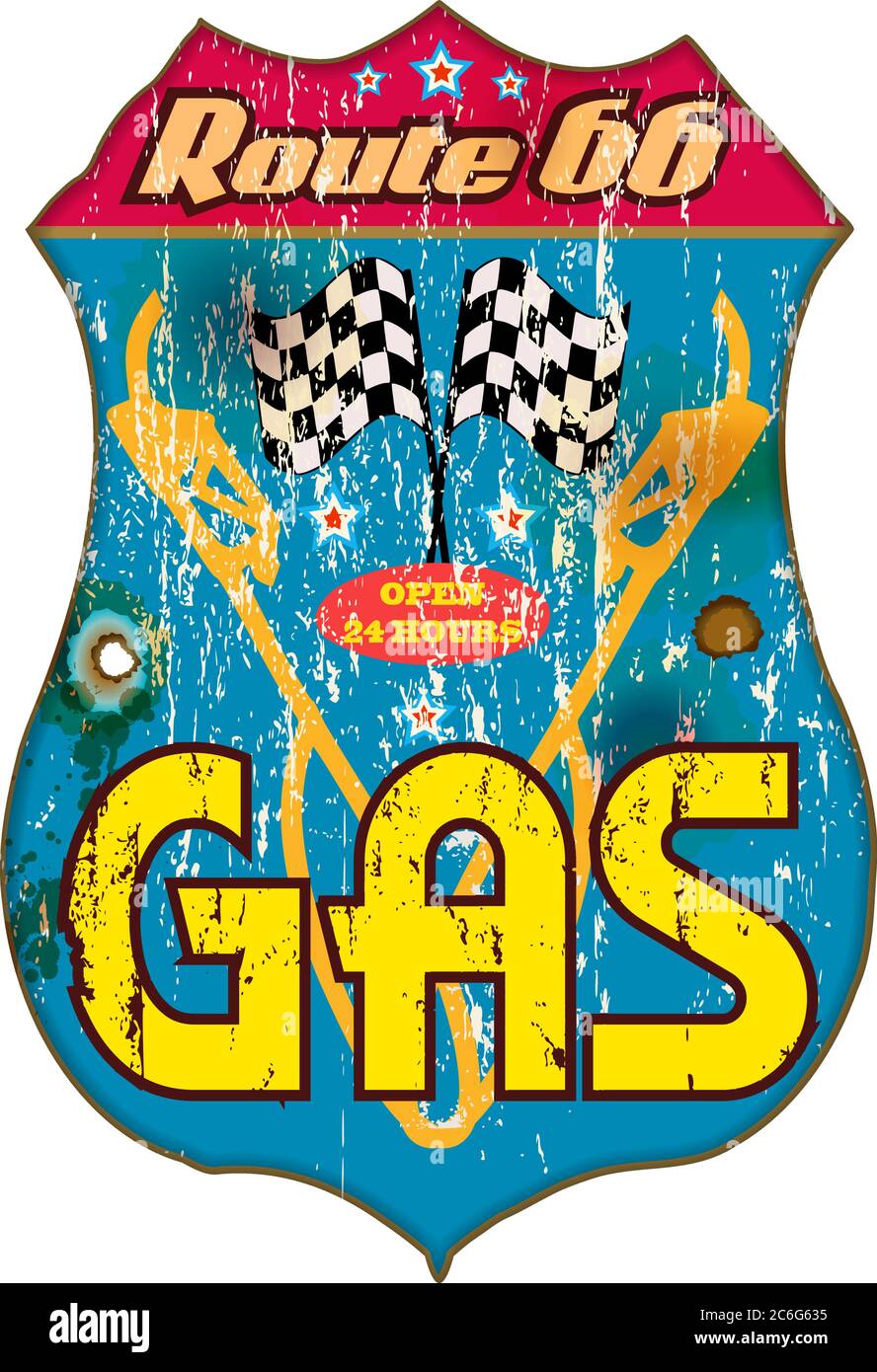 vintage route 66 gas sation sign, retro style vector illustration ...