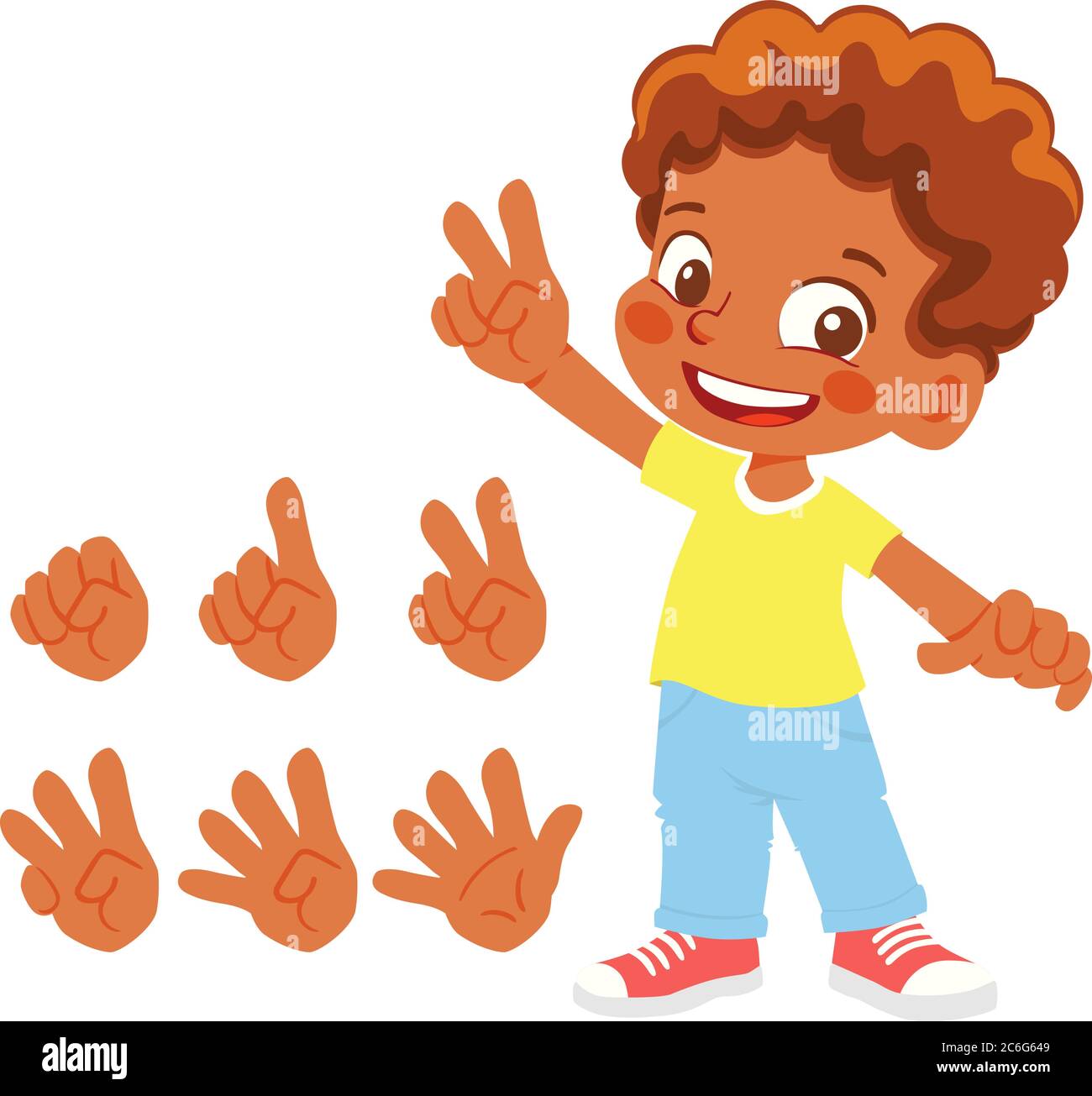Fingers show numbers. African American Boy finger count Stock Vector ...