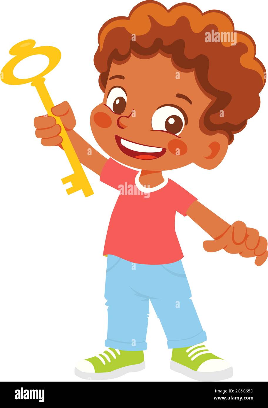 African American Boy holds key. Idea or solution concept Stock Vector ...