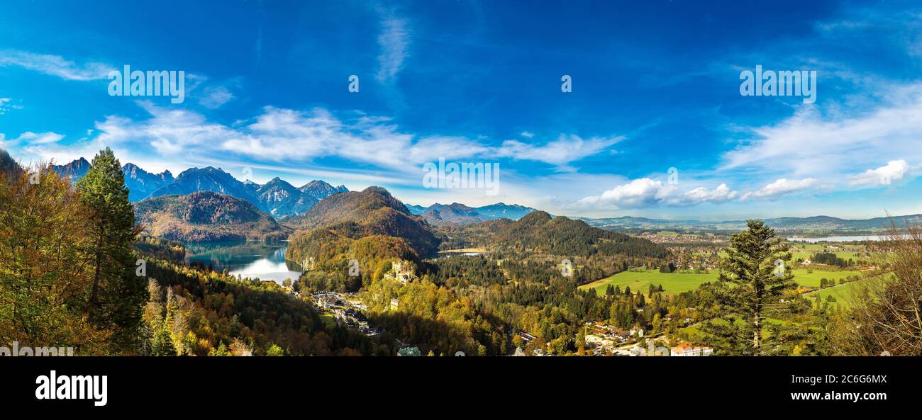 Alps and lakes in a summer day in Germany. Taken from the hill next to ...