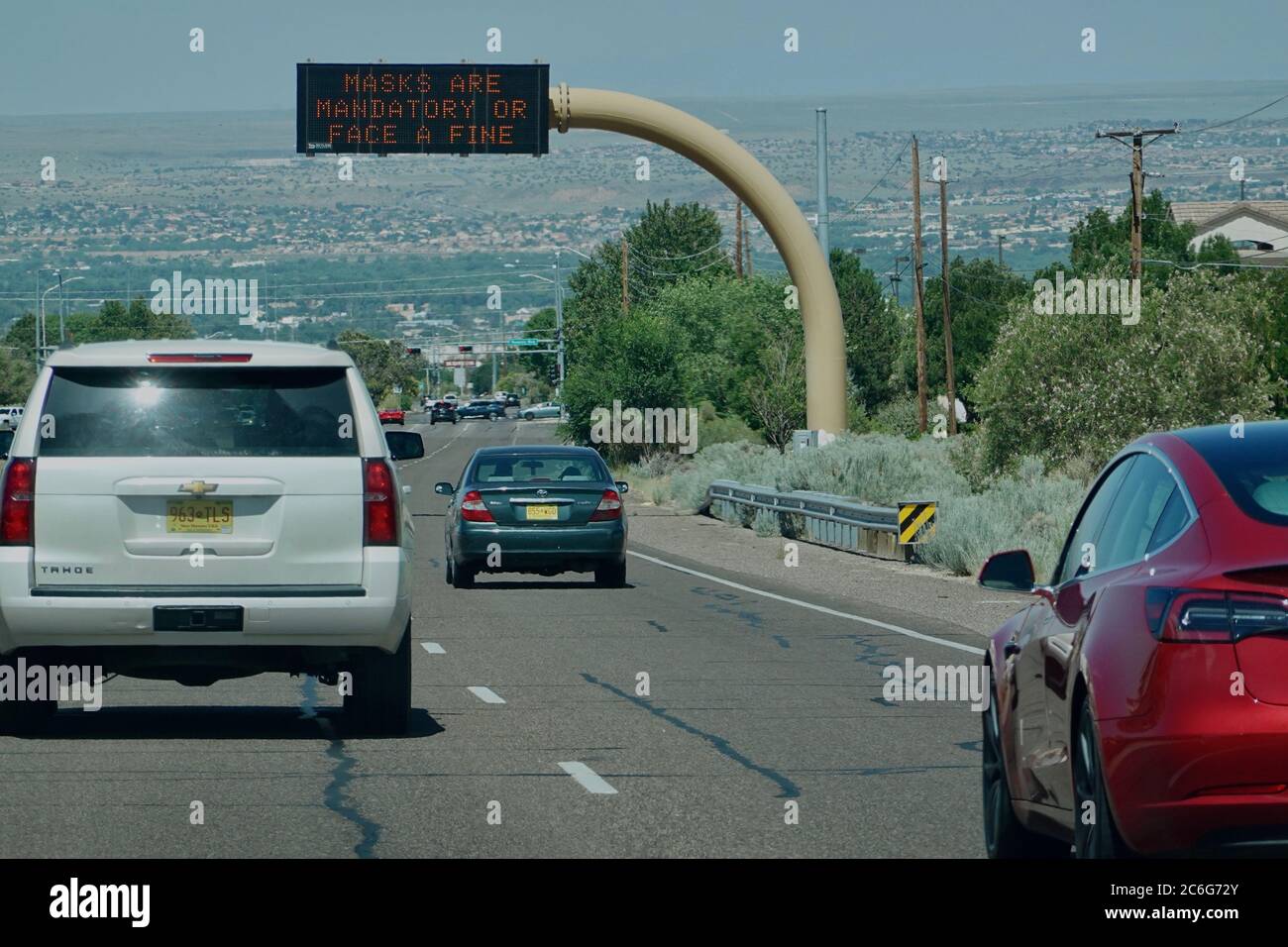Street signs on the highway show awareness and warnings for the ...