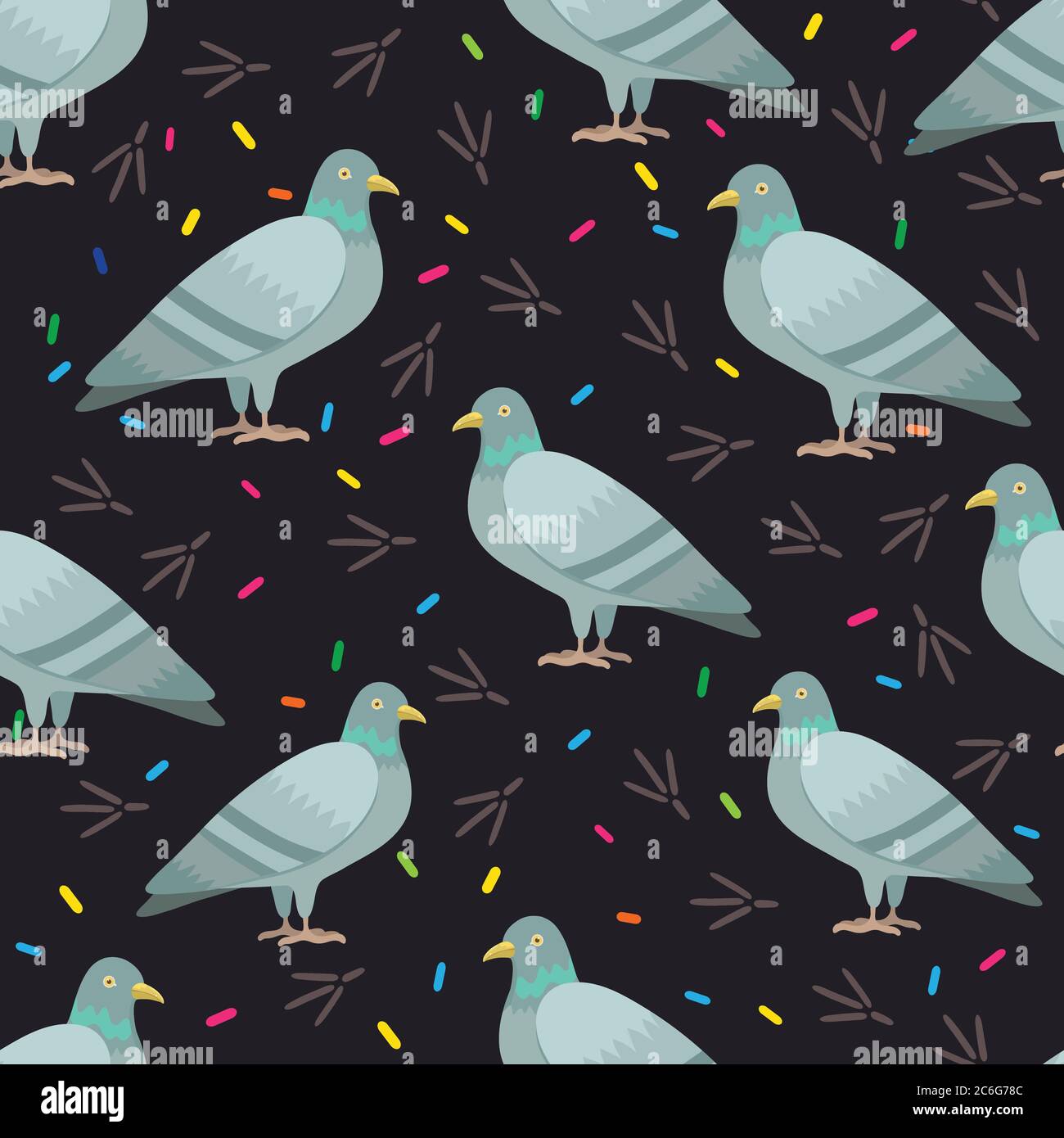 Seamless pattern with cute cartoon pigeons. Vector illustration Stock ...