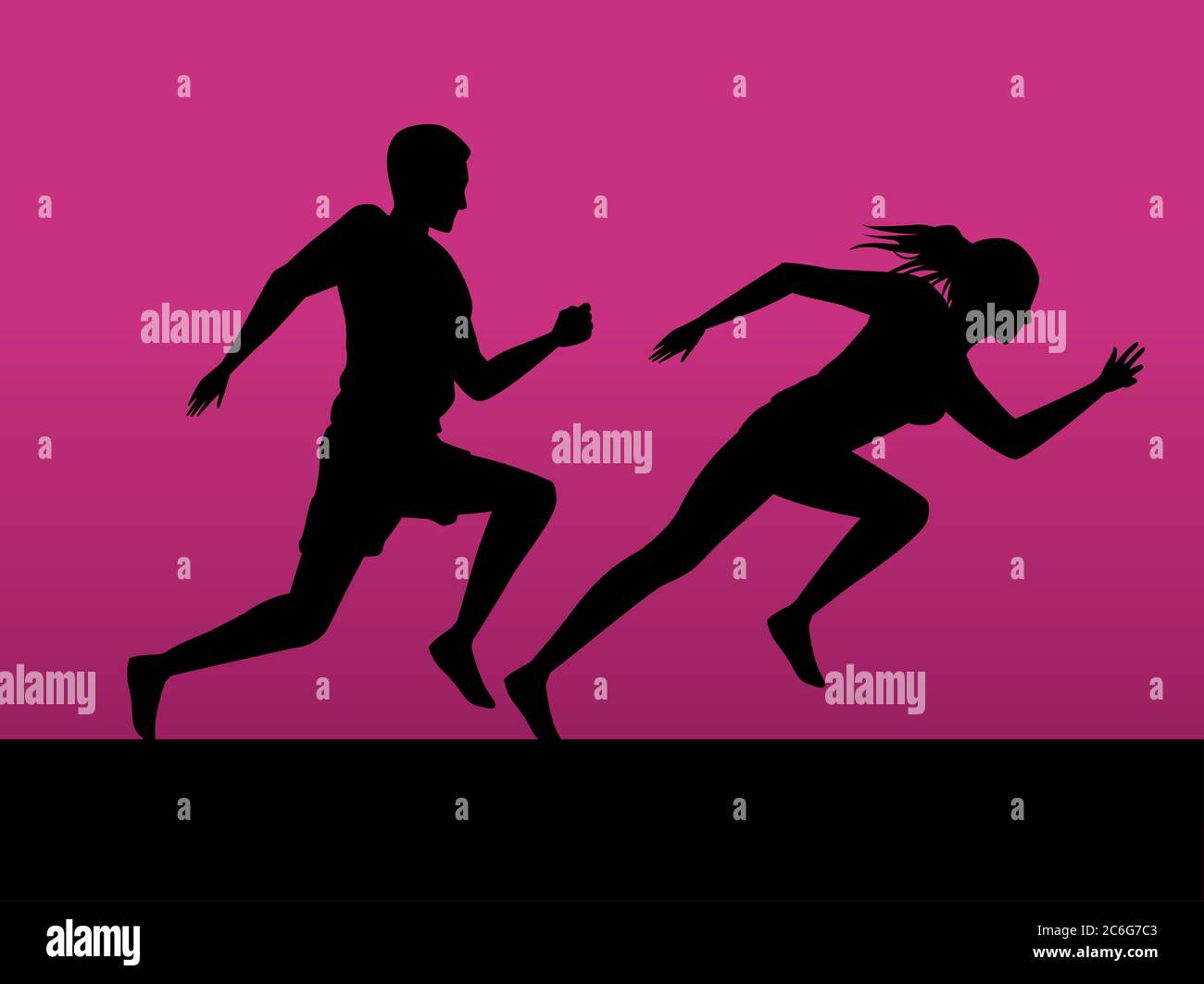 silhouettes of athletics couple running vector illustration design ...