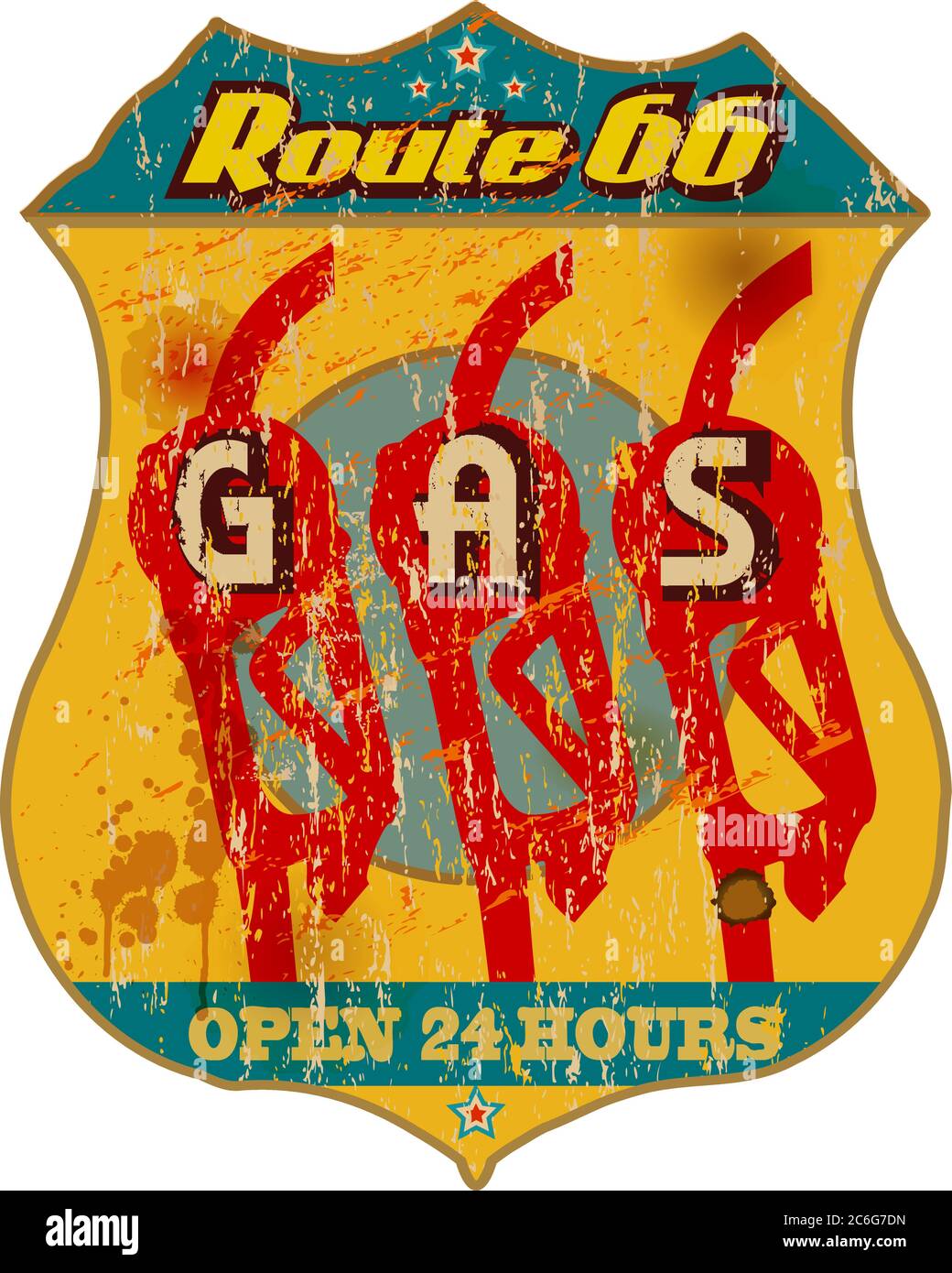 vintage route 66 gas sation sign, retro style vector illustration ...