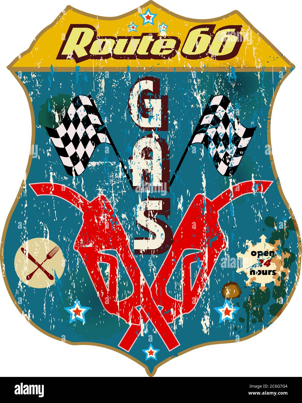 vintage route 66 gas sation sign, retro style vector illustration ...