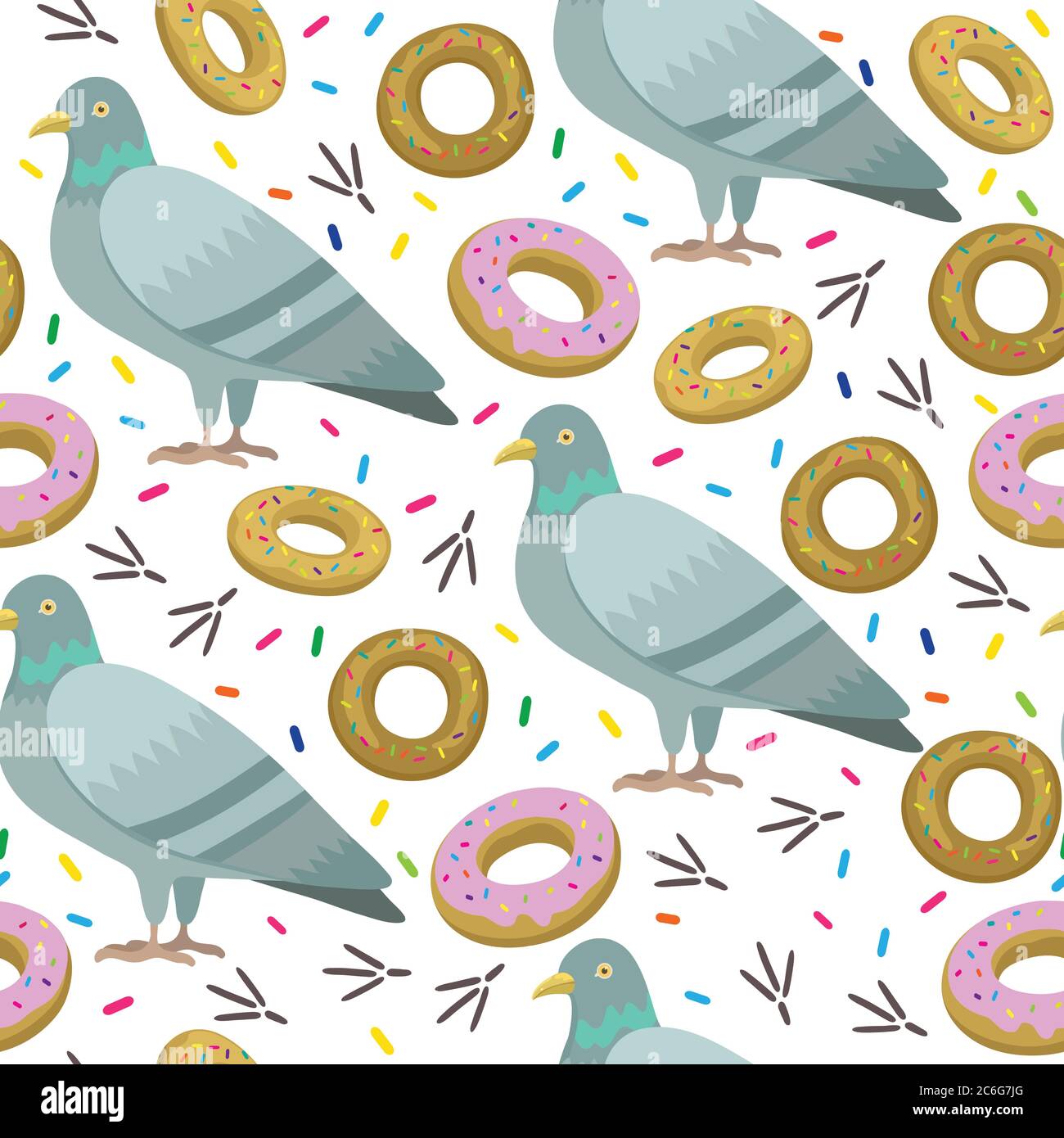 Seamless pattern with cute cartoon pigeons. Vector illustration Stock ...