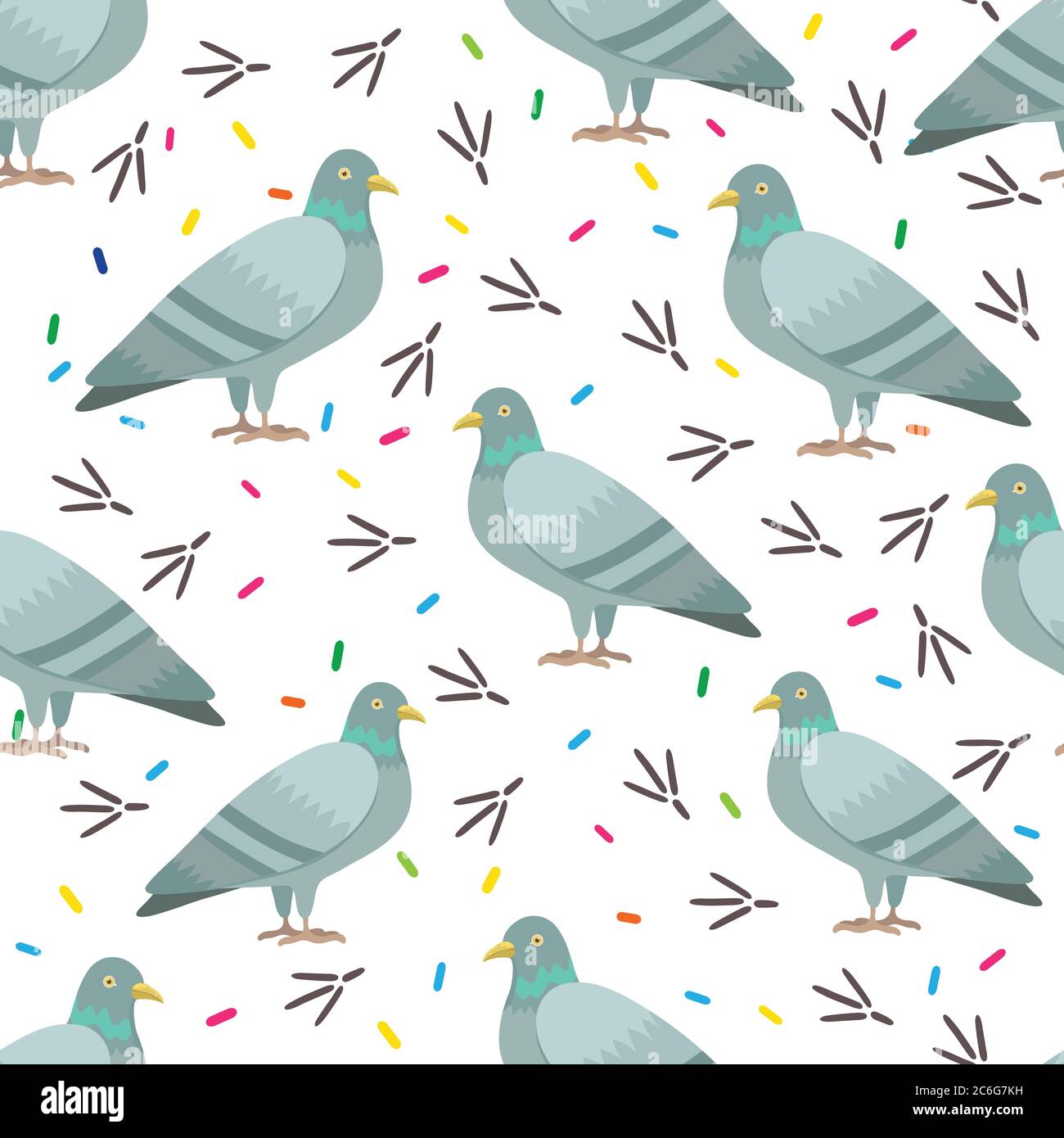 Seamless pattern with cute cartoon pigeons. Vector illustration Stock ...