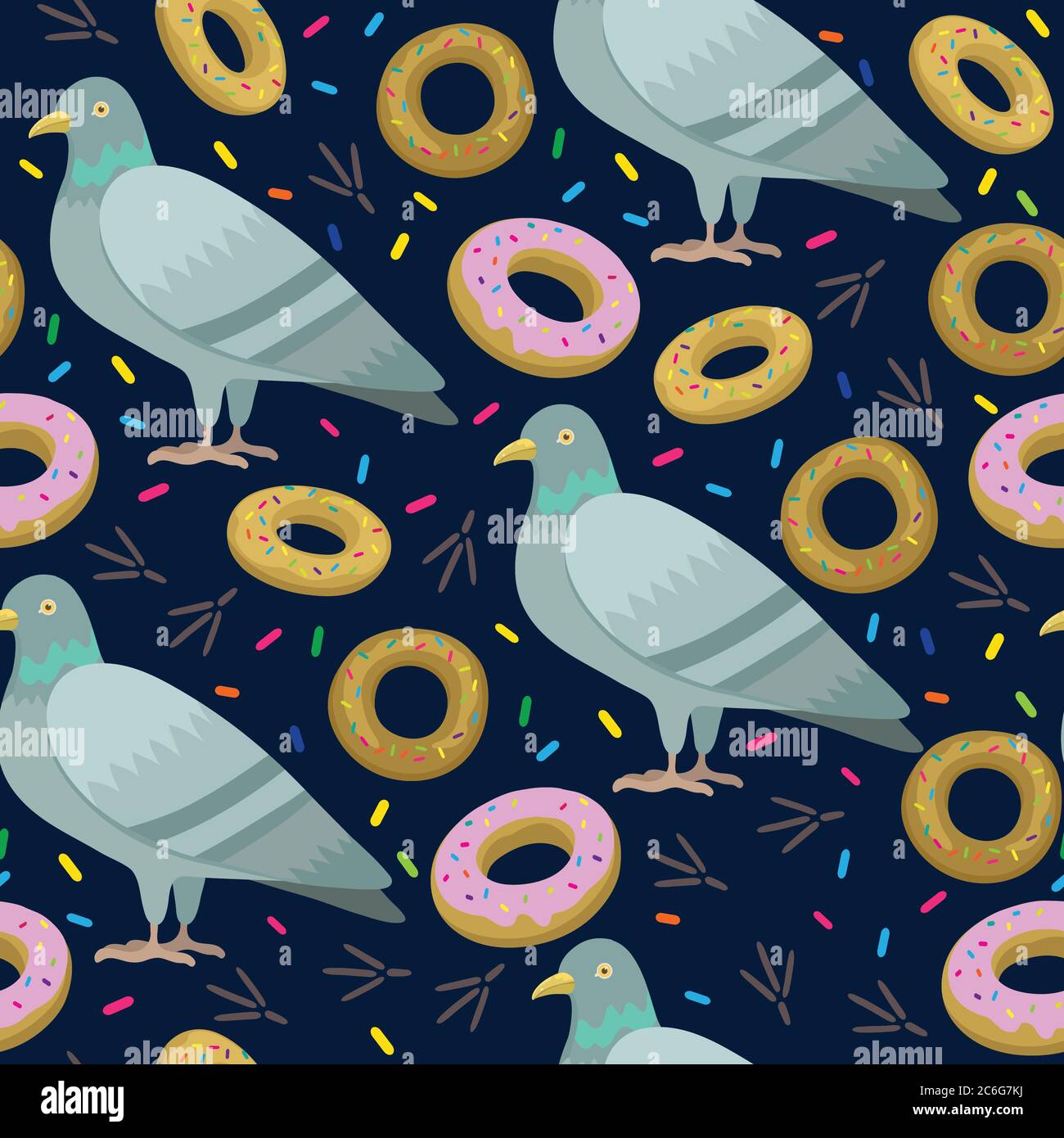 Seamless pattern with cute cartoon pigeons. Vector illustration Stock ...