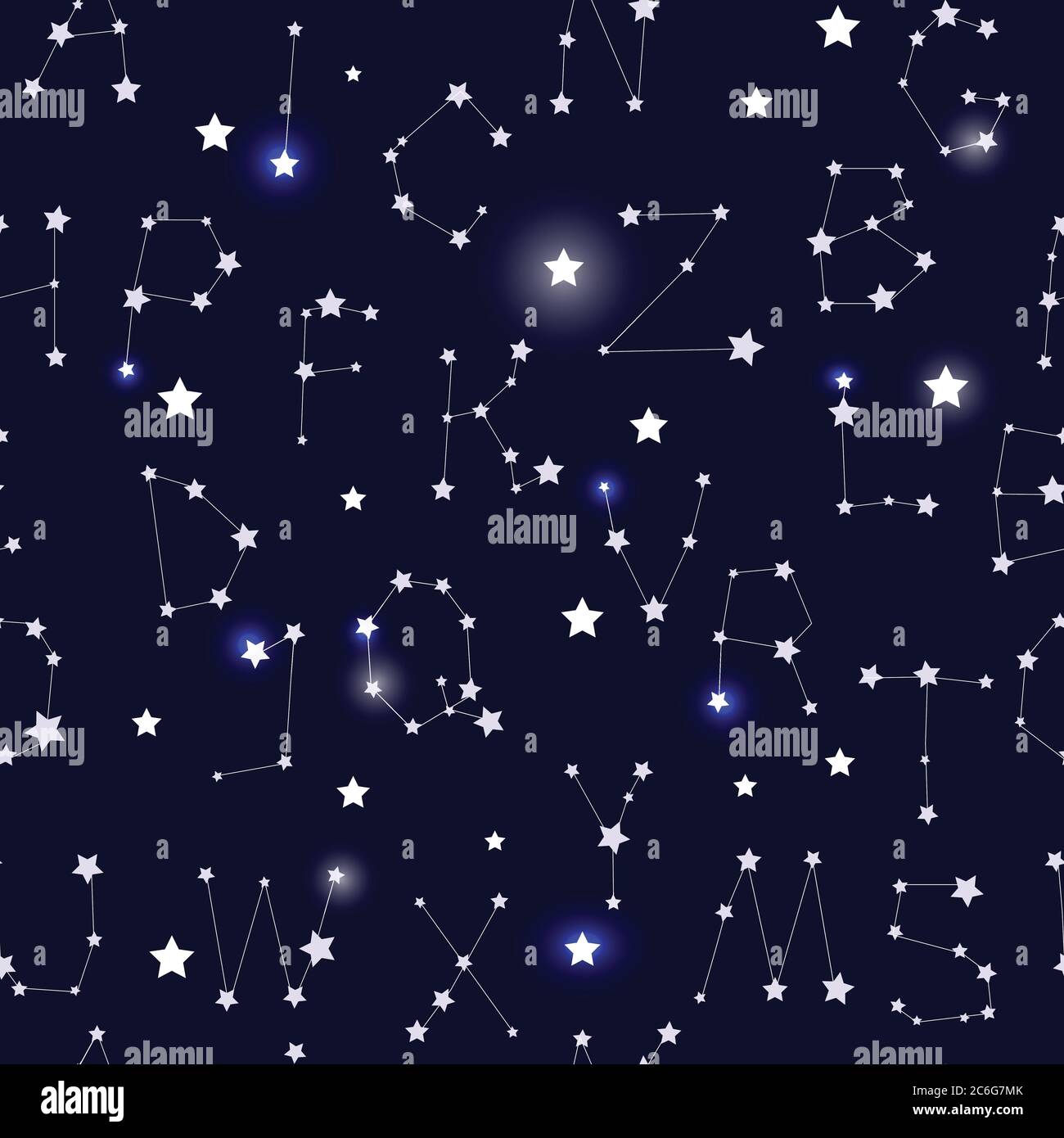 Seamless pattern with stylized letters like starry constellations ...