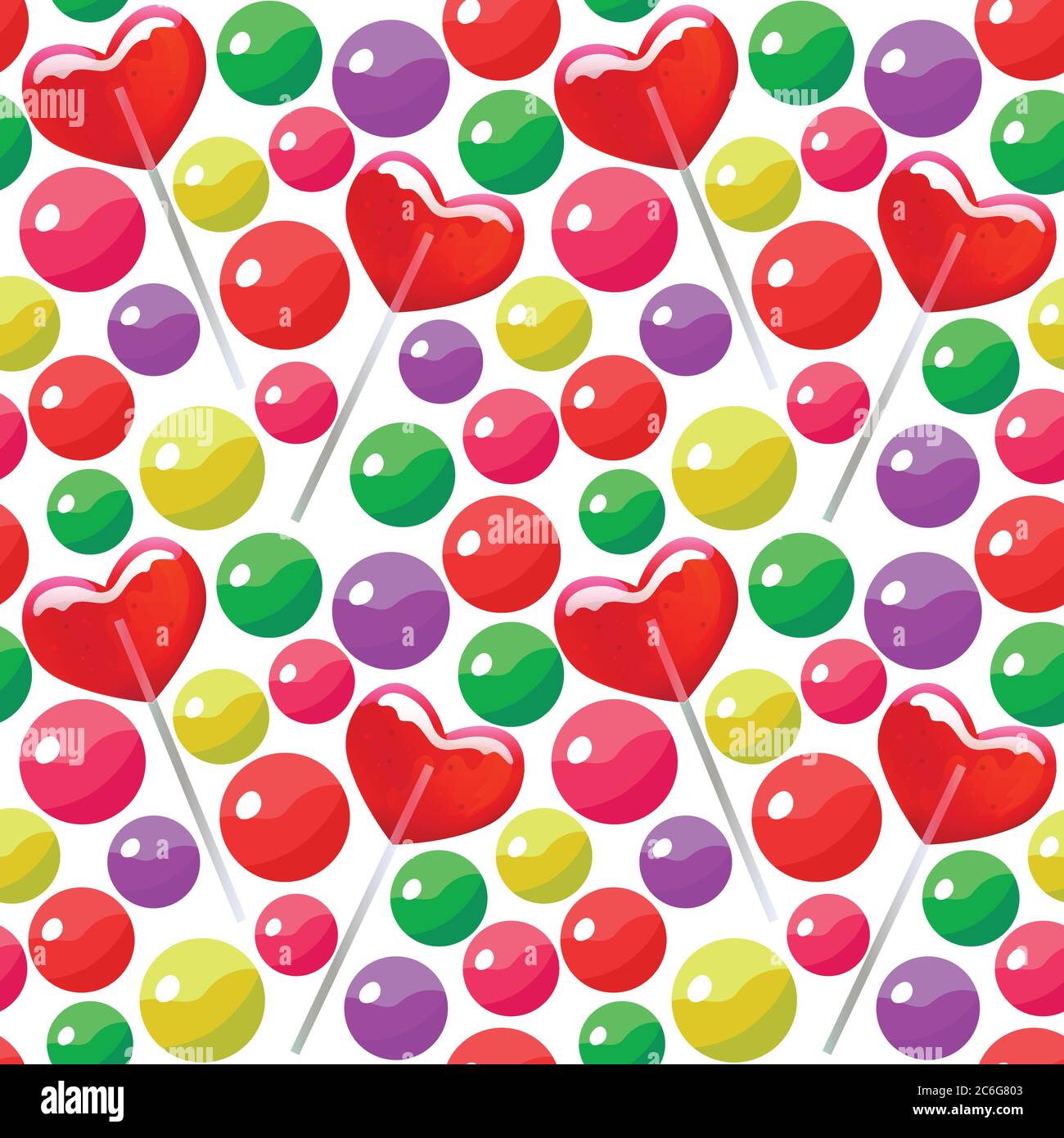Seamless pattern with candy balls and heart shaped lollipops Colorful ...