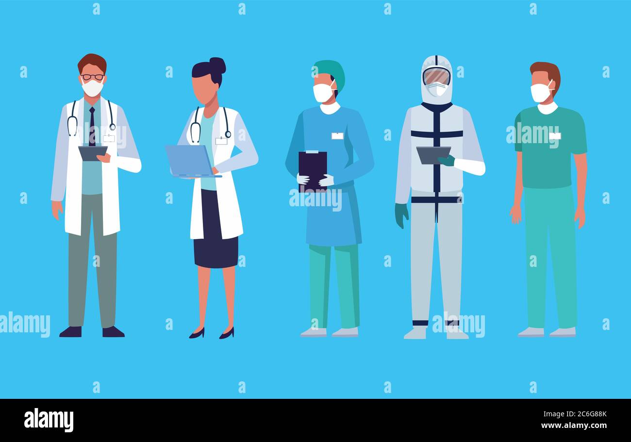 group of doctors staff wearing medical mask vector illustration design ...