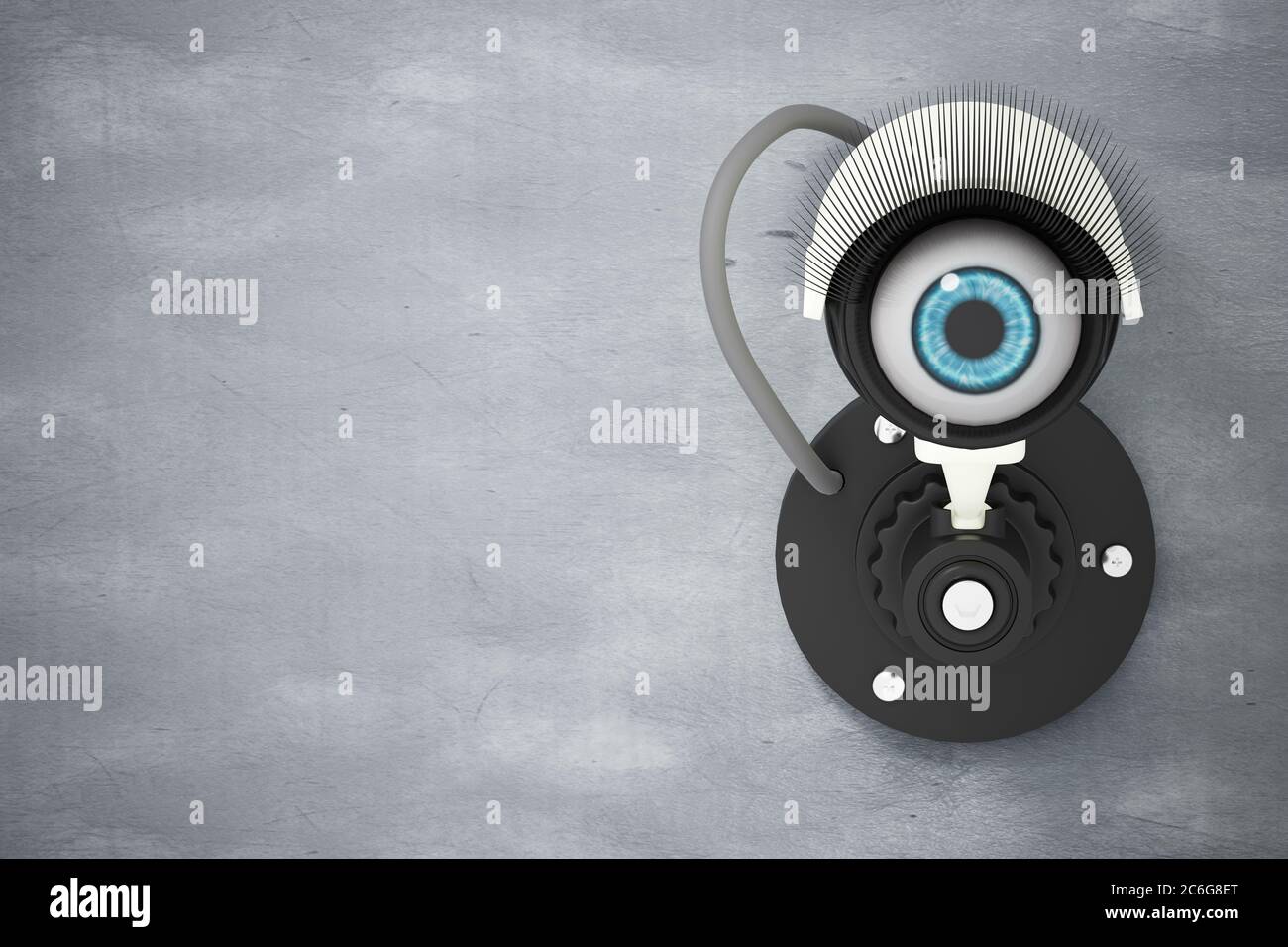 The white CCTV system installed on the cement wall with the eyes ...