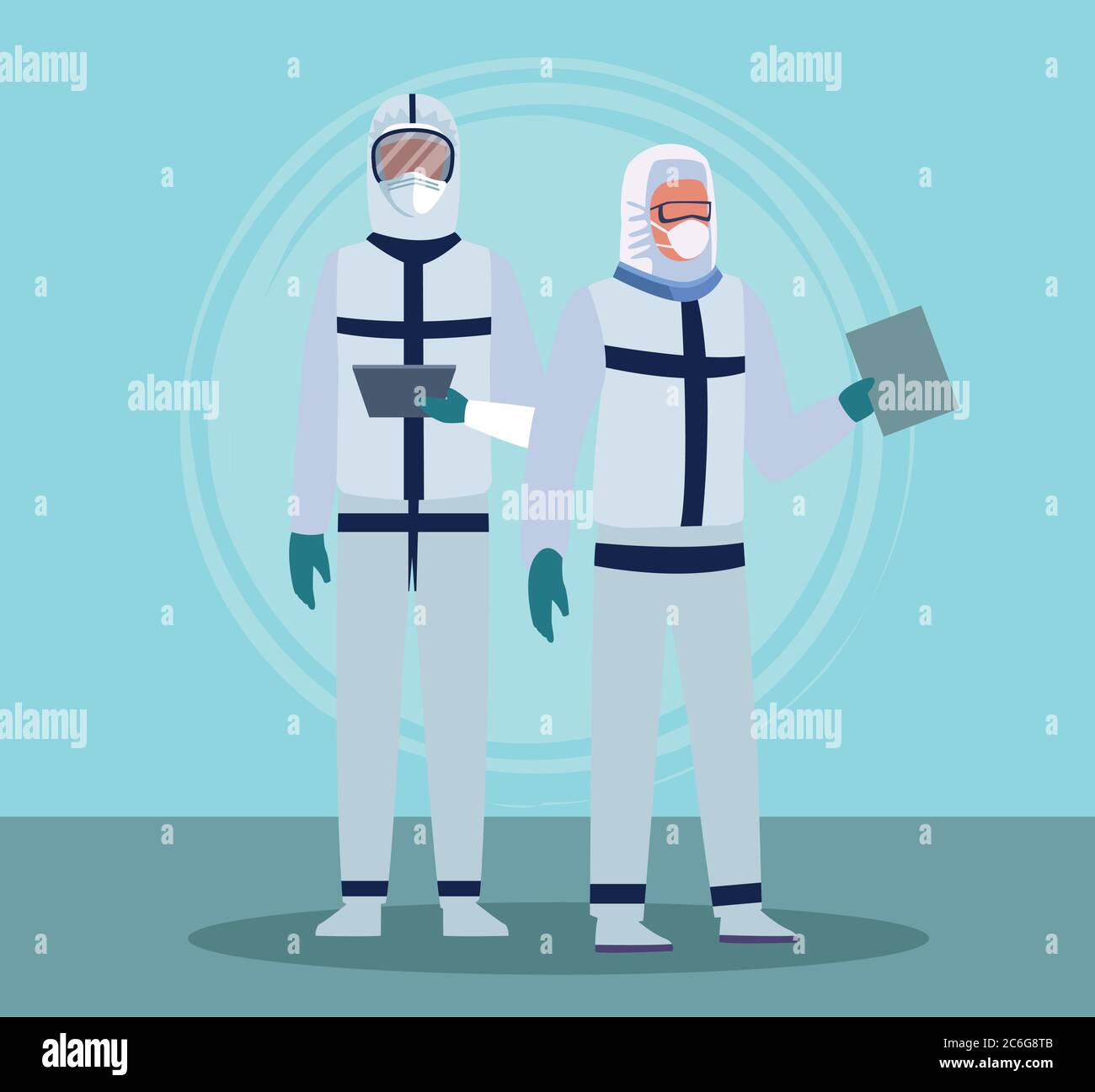 doctors staff wearing medical biohazard suits equipment vector ...