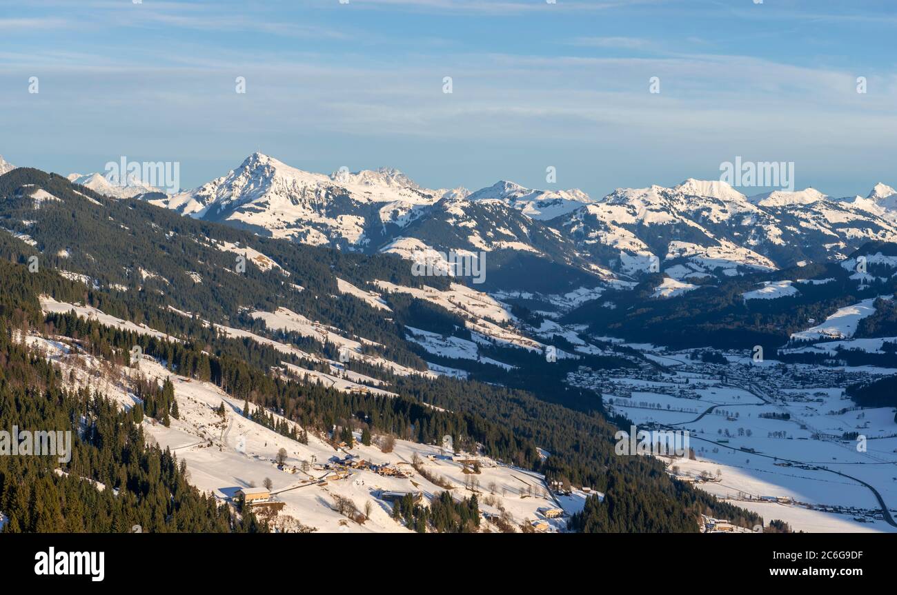 View over the Brixen Valley in winter, in the back the summit of the ...