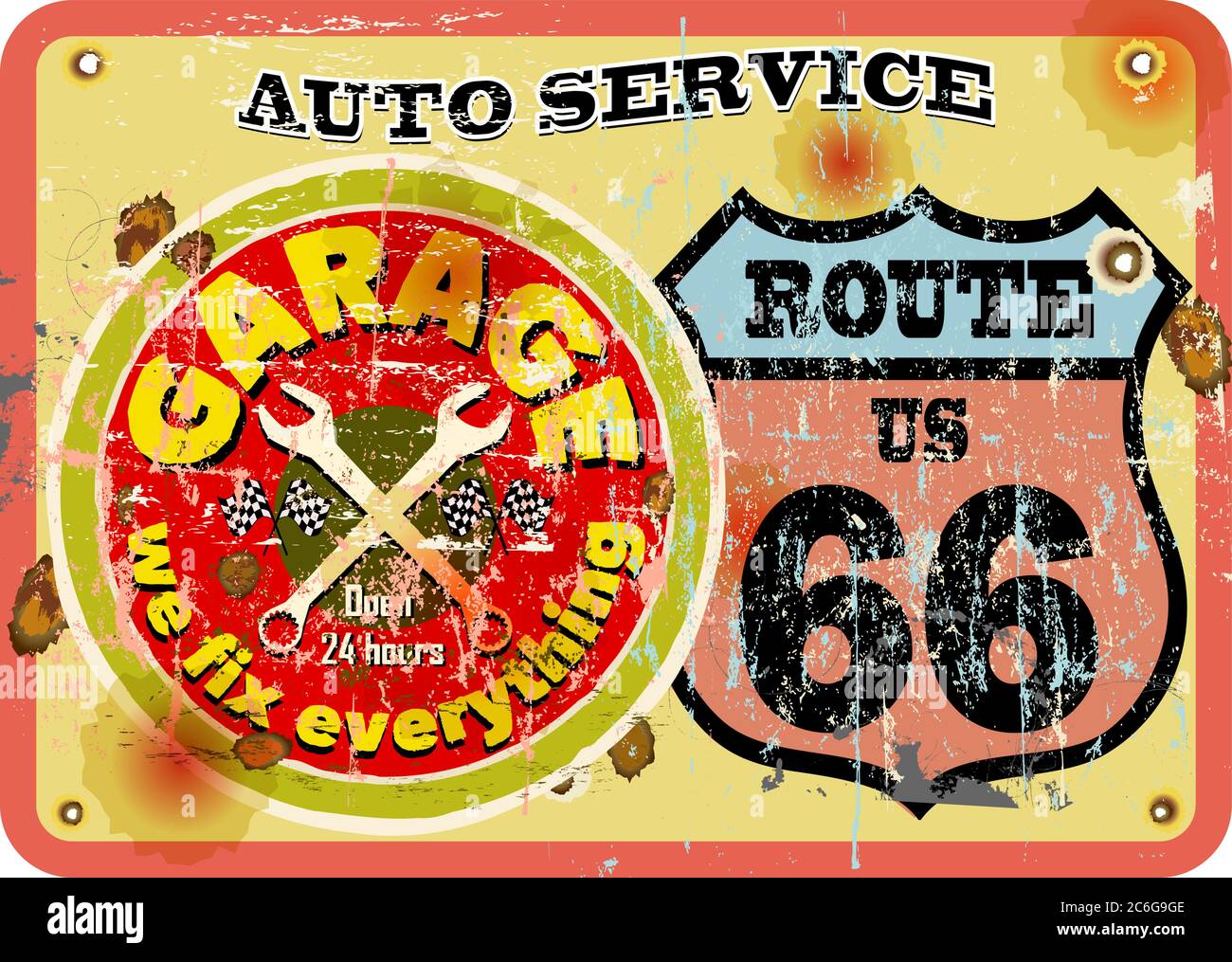 vintage route 66 gas sation sign, retro style vector illustration ...