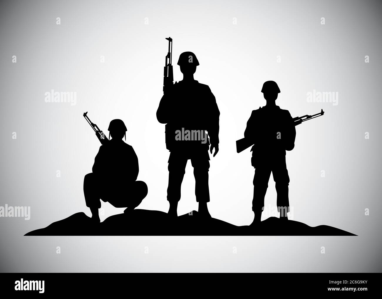military soldiers with guns silhouettes figures icons vector ...