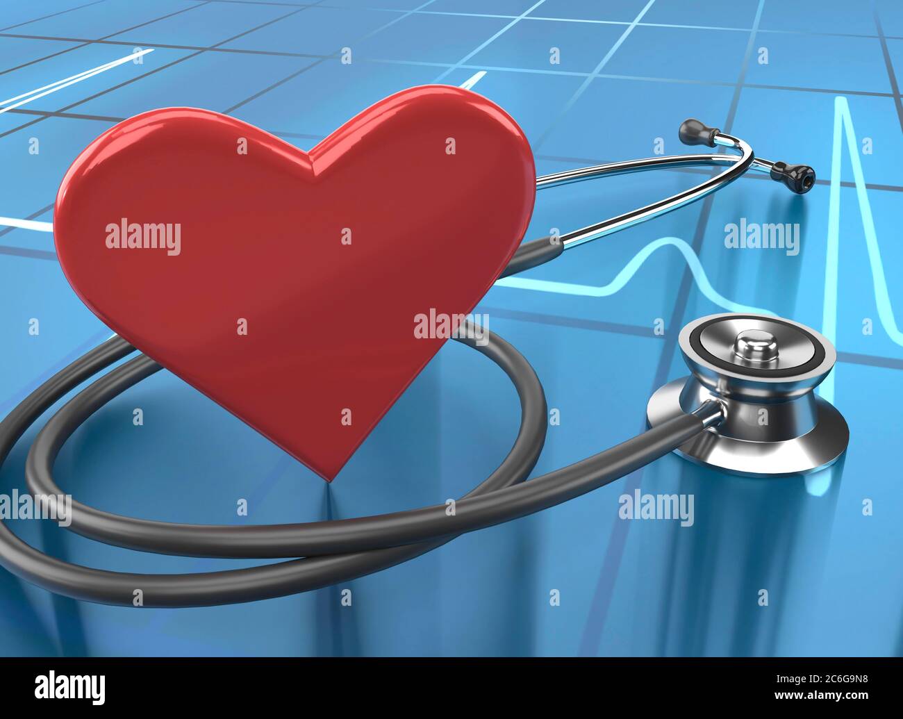 Heart and stethoscope on ECG Stock Photo - Alamy