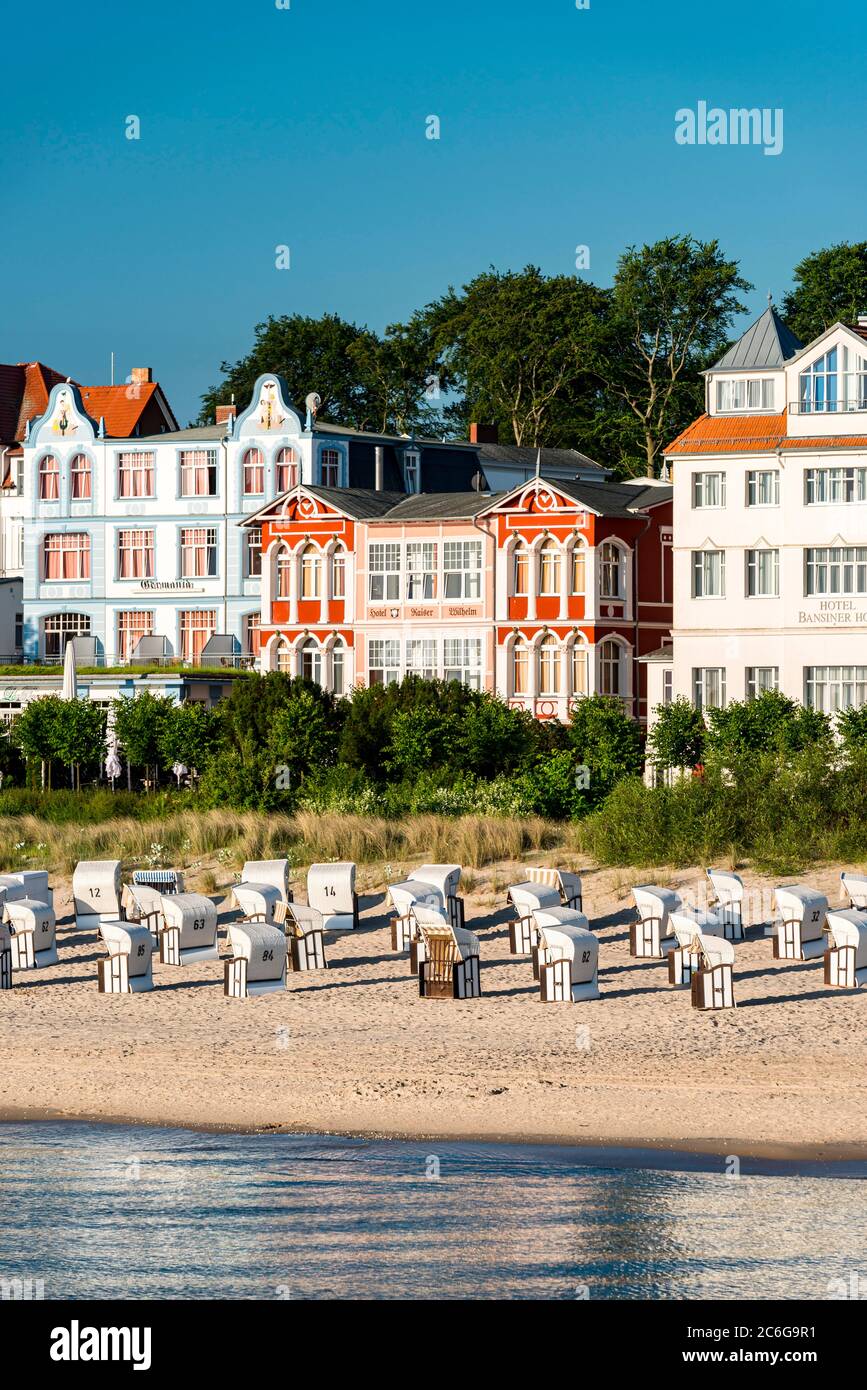 Beach promenade, beach chairs, seaside resort Bansin, island of Usedom ...