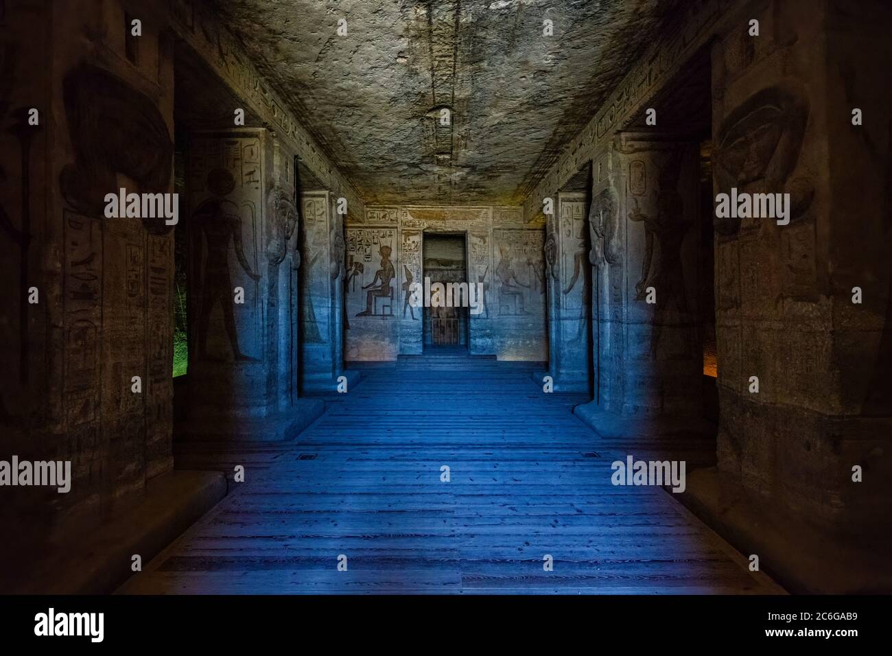 The large hall of the Temple of Hathor at Abu Simbel, dedicated to ...