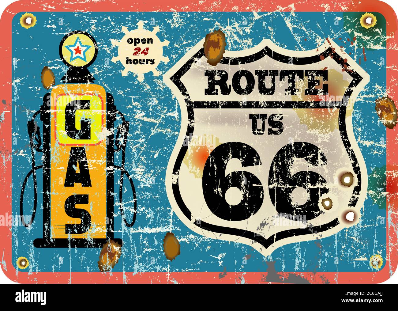 vintage route 66 gas sation sign, retro style vector illustration ...