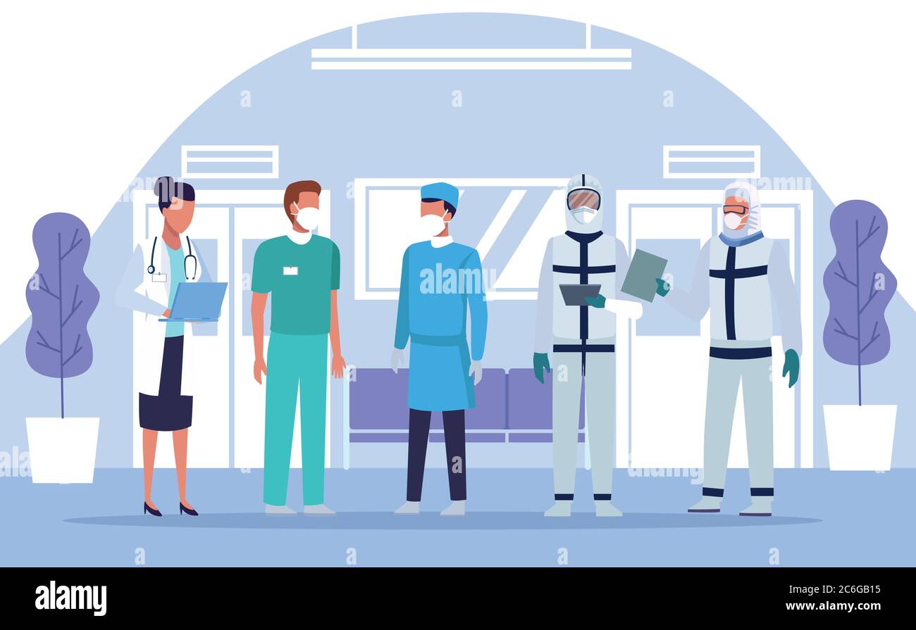 group of doctors staff wearing medical mask in the hospital place ...