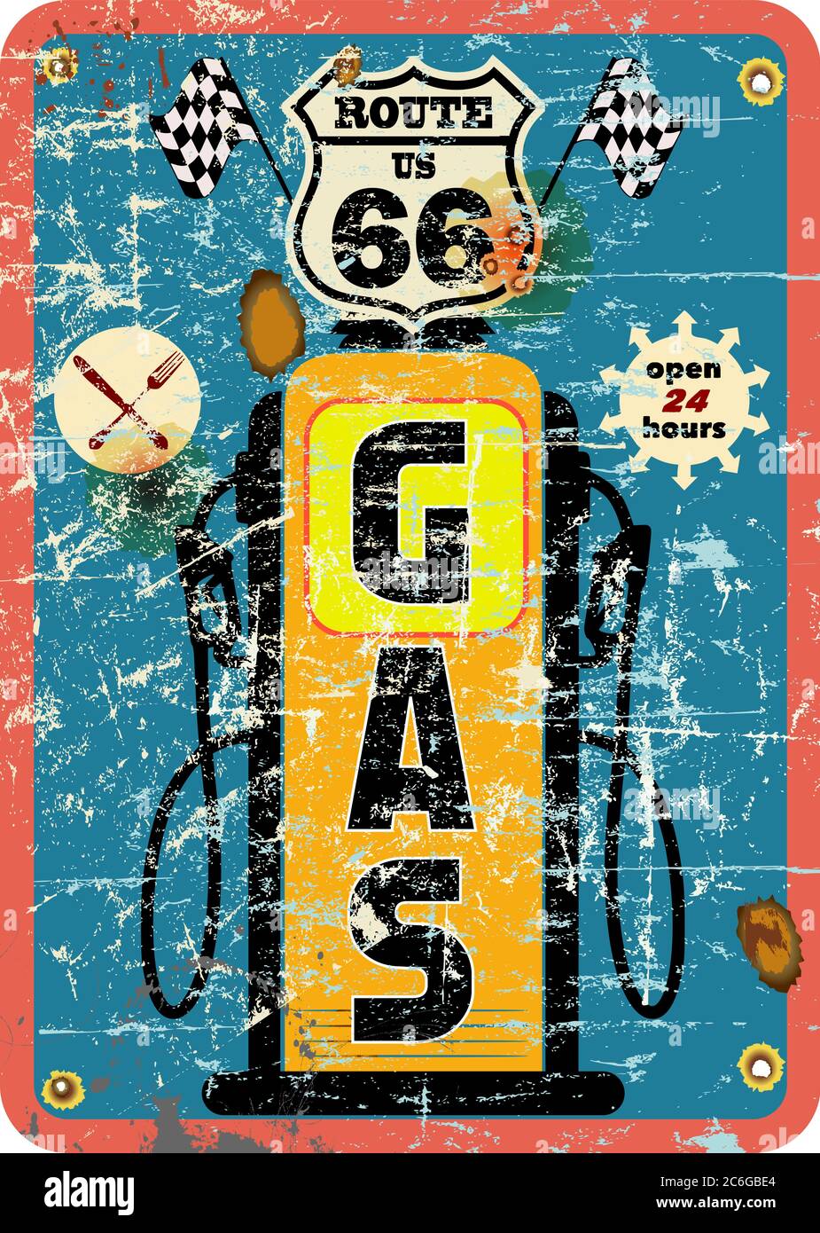 vintage route 66 gas sation sign, retro style vector illustration ...