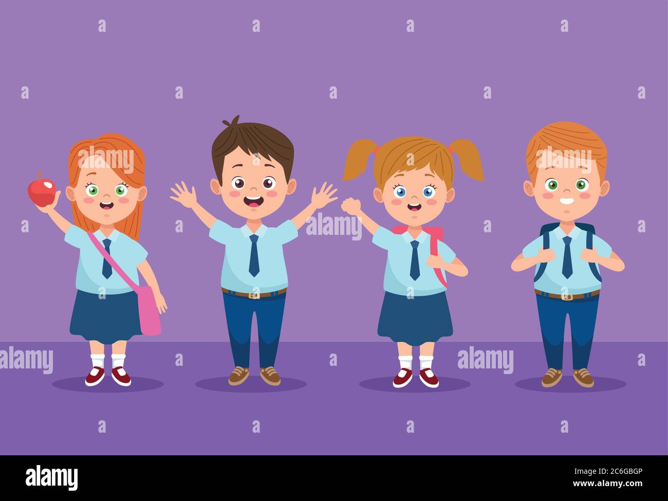 little students group with uniforms characters vector illustration ...