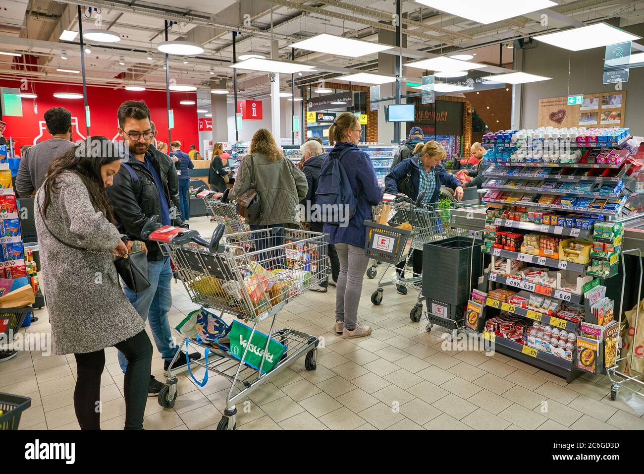 BERLIN, GERMANY - CIRCA SEPTEMBER, 2019: people in line at Kaufland in ...