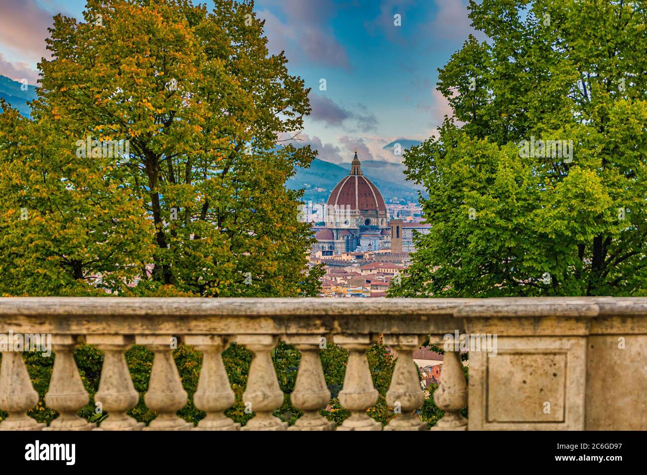 Il Duomo Through Trees Over Balcony Stock Photo - Alamy