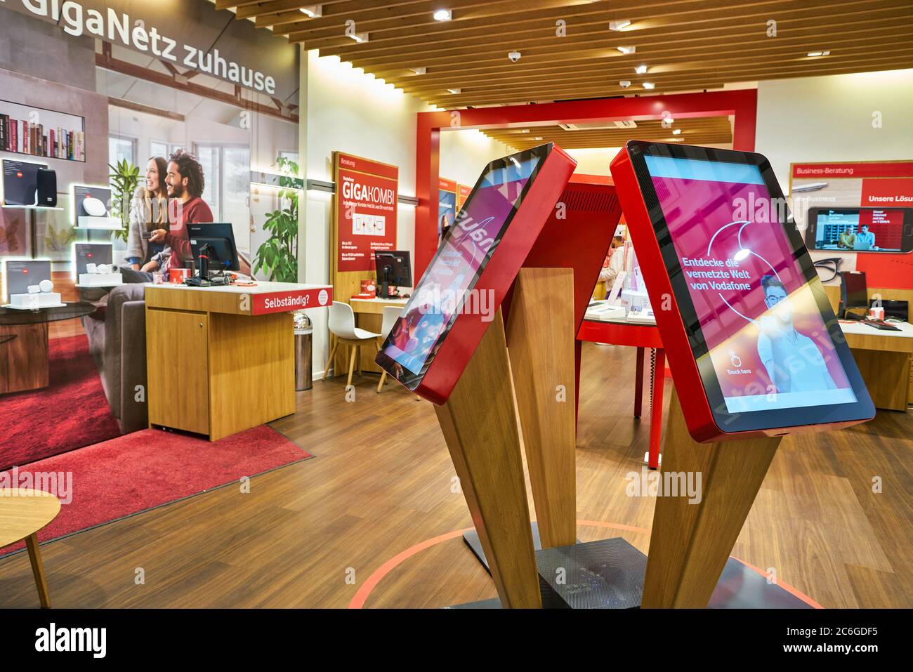 BERLIN, GERMANY - SEPTEMBER 20, 2019: interior shot of Vodafone Shop in ...
