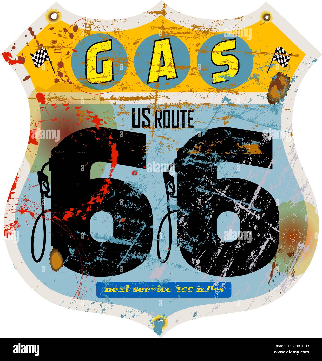 vintage route 66 gas sation sign, retro style vector illustration ...