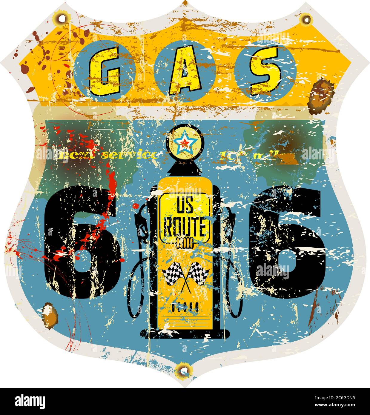 vintage route 66 gas sation sign, retro style vector illustration ...